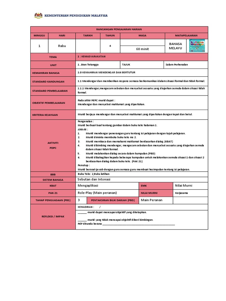 RPH BM THN 4-Unit 1 | PDF
