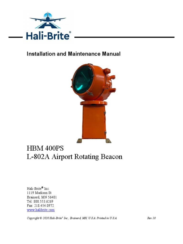 HBM 400PS L-802A Airport Rotating Beacon: Installation and Maintenance Manual | PDF | Electrical ...