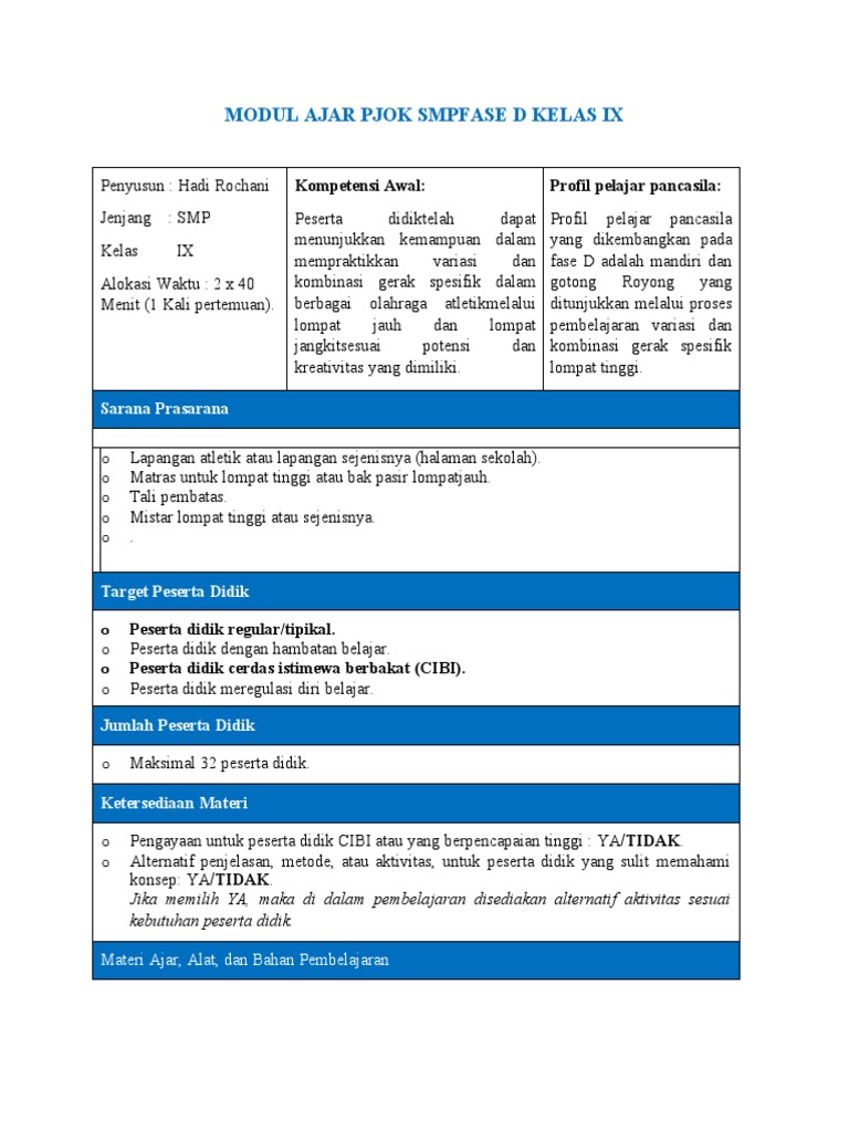 Modul Pjok Kls 9 | PDF