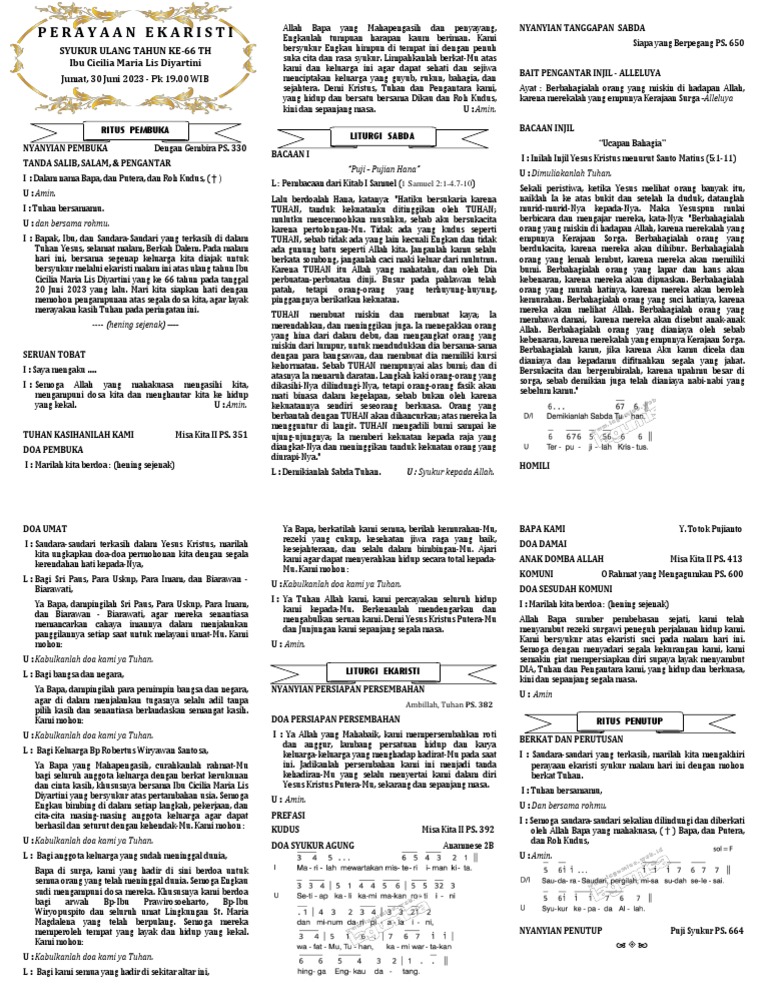 Teks Misa Syukur - 230630 | PDF