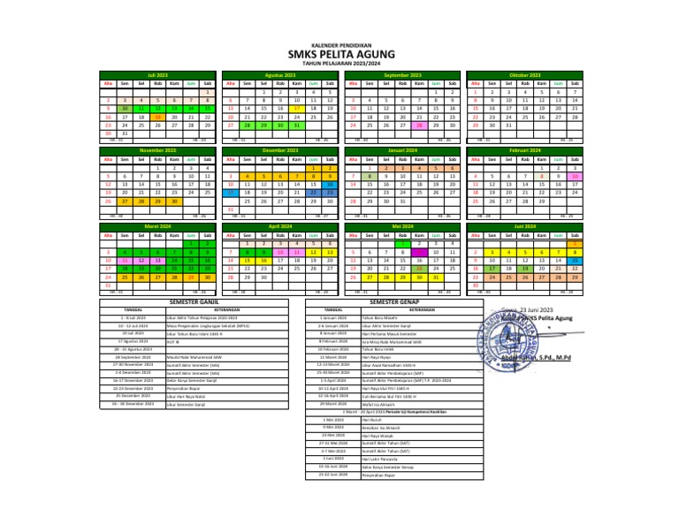 Kalender Akademik SMK Pelita Agung TP 2023-2024 | PDF