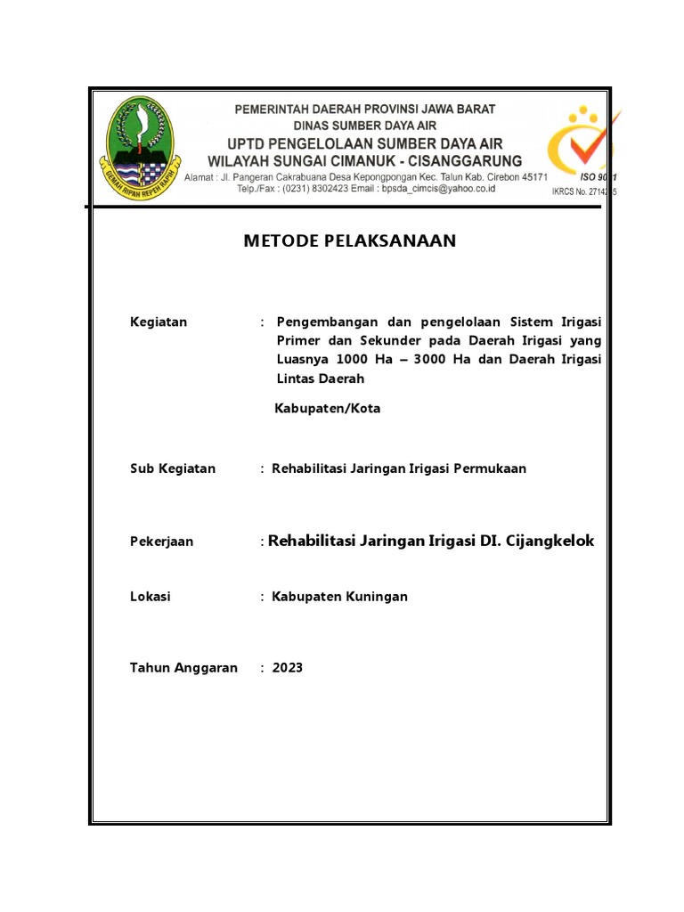 Metode Pelaksanaan DI. Cijangkelok 2023 | PDF Metode Pelaksanaan DI. Cijangkelok 2023 | PDF