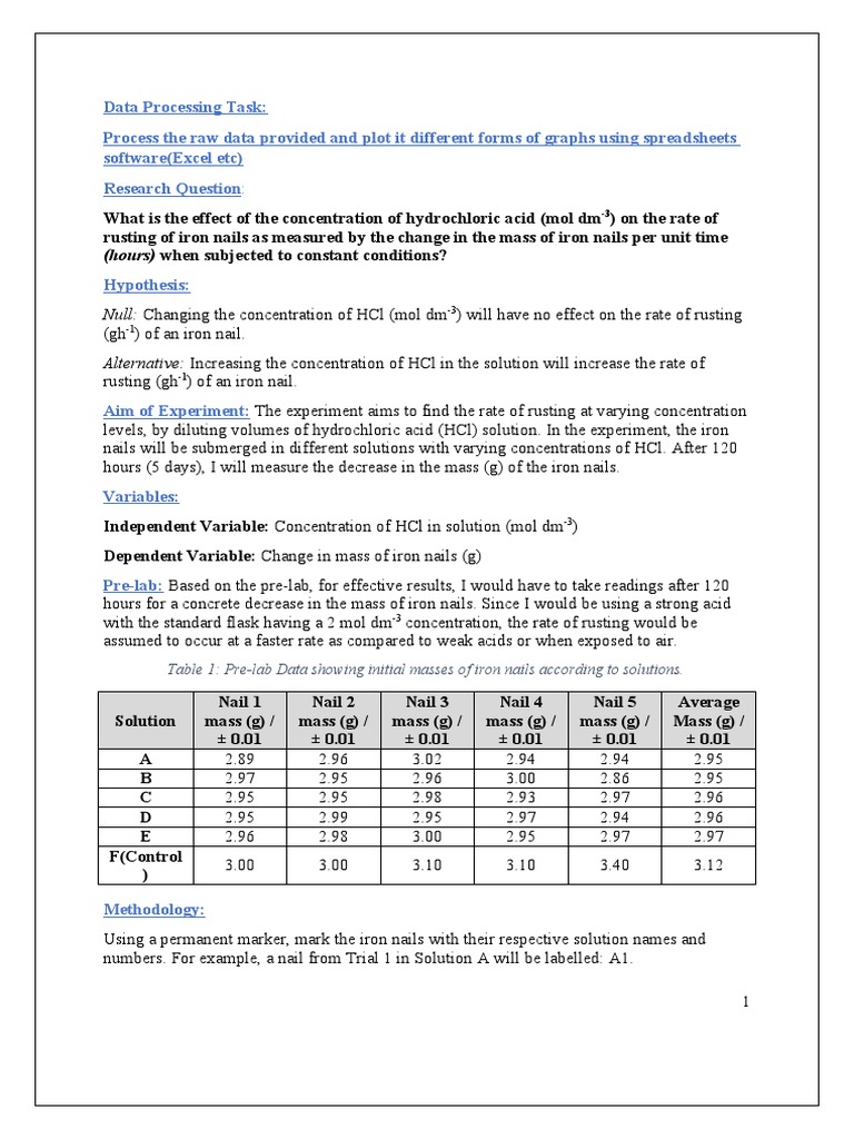 Data Processing Task Sheet | PDF | Concentration | Hydrochloric Acid Data Processing Task Sheet | PDF | Concentration | Hydrochloric Acid