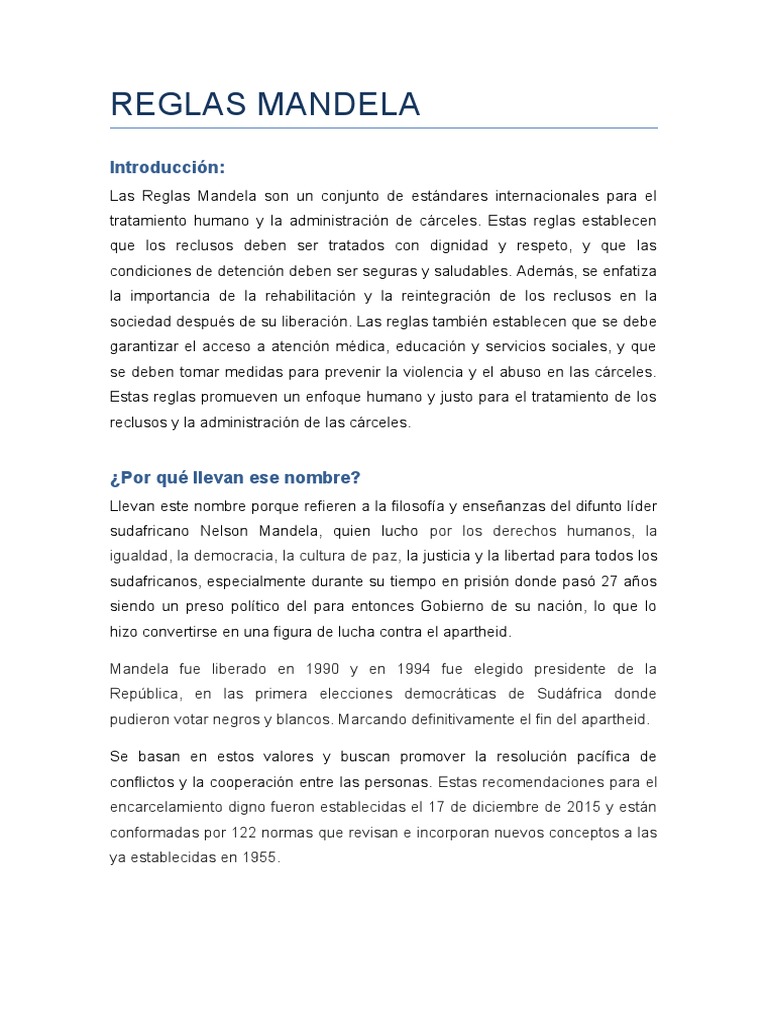 Reglas Mandela | PDF | Prisión | Nelson Mandela