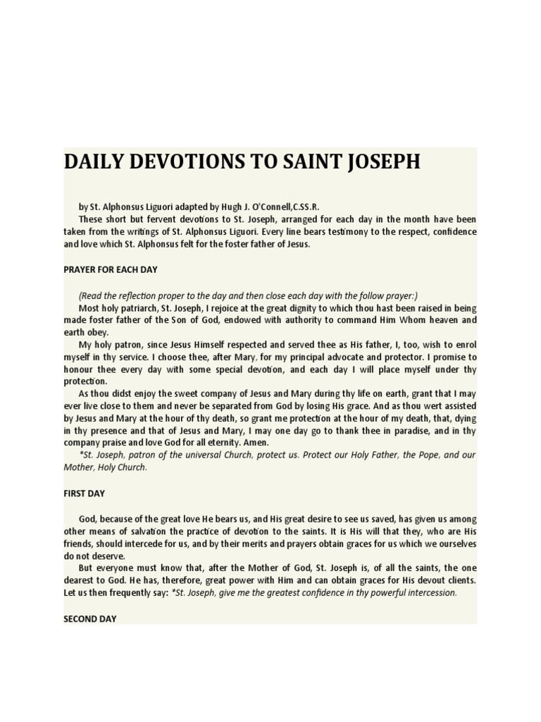 Daily Devotions To Saint Joseph | PDF | Saint Joseph | Mary, Mother Of Jesus