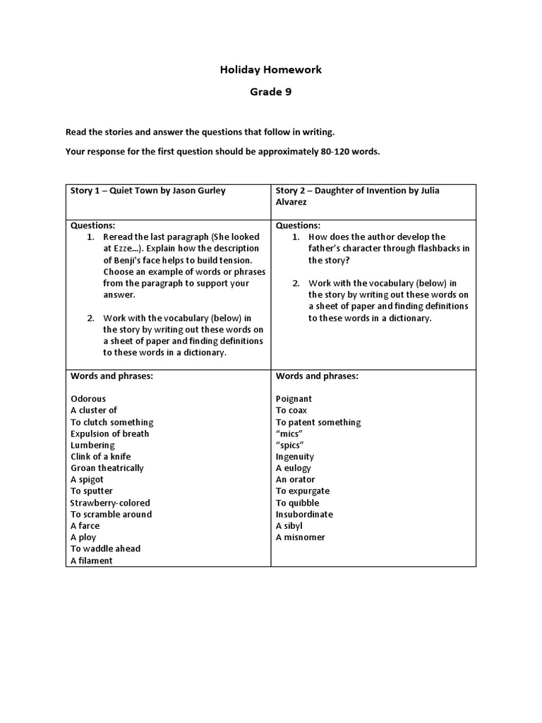 Holiday Homework Igcse Y1 Pdf Language Arts And Discipline