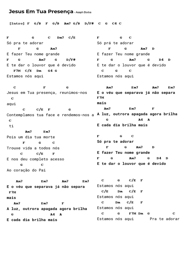 Jesus em Tua Presença - Letra e Cifras | PDF