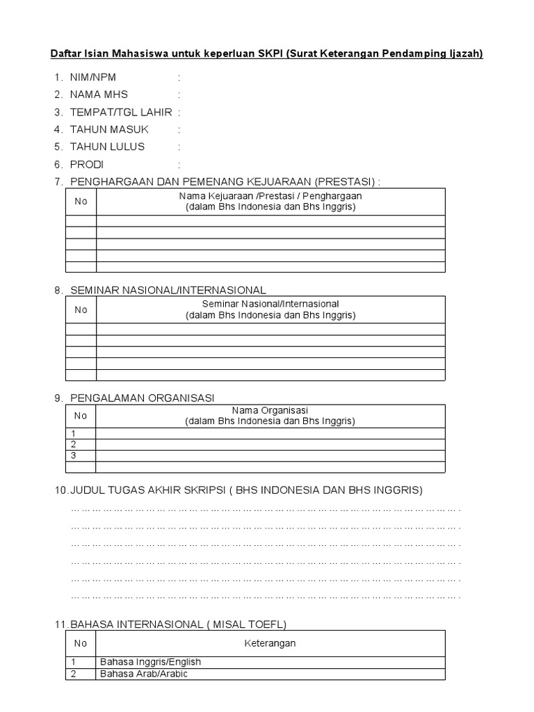 Form Skpi | PDF | Bisnis | Teknologi & Rekayasa