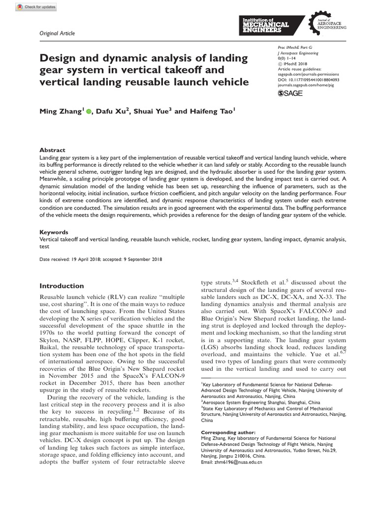 Design and Dynamic Analysis of Landing Gear System in Vertical Takeoff ...