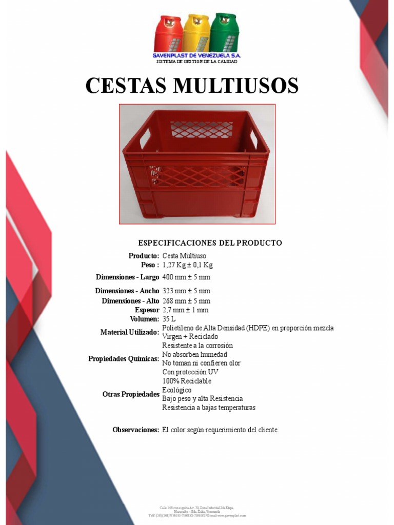 Ficha Tecnica Cestas 15KG | PDF