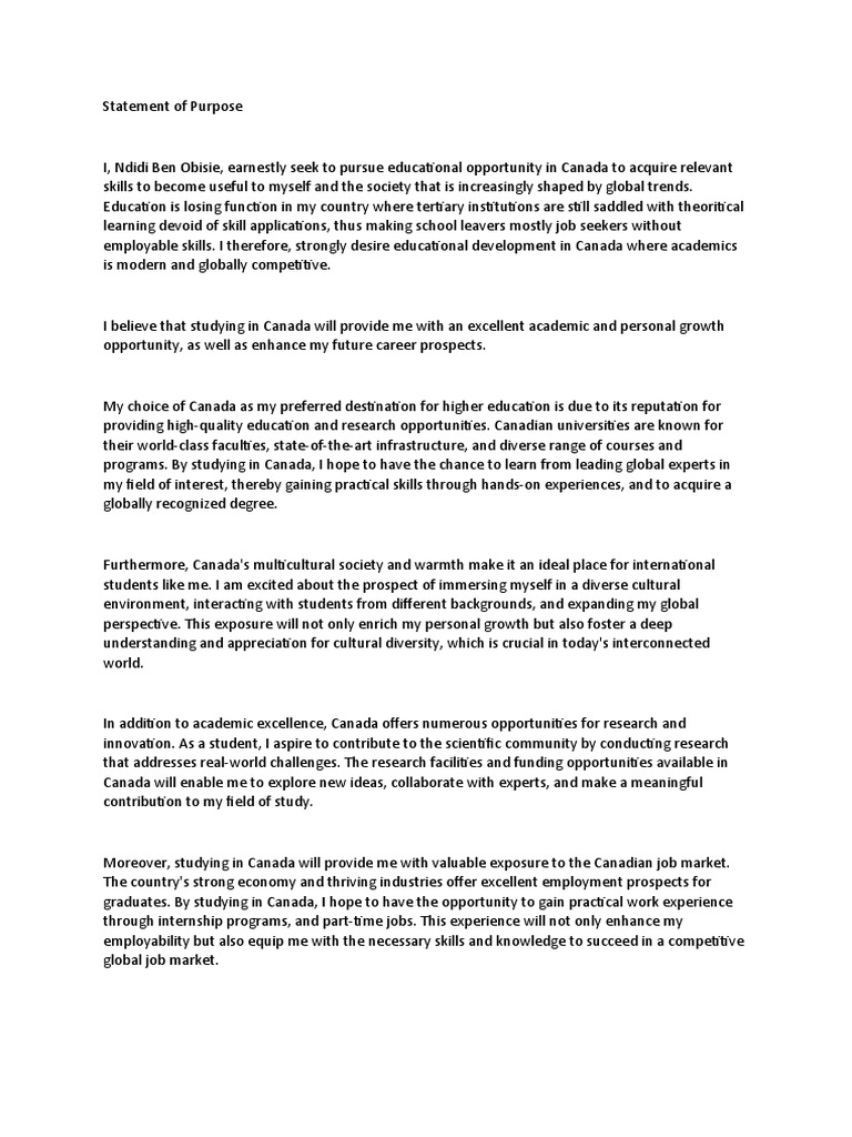 Statement of Purpose | PDF | Internship | Job Hunting