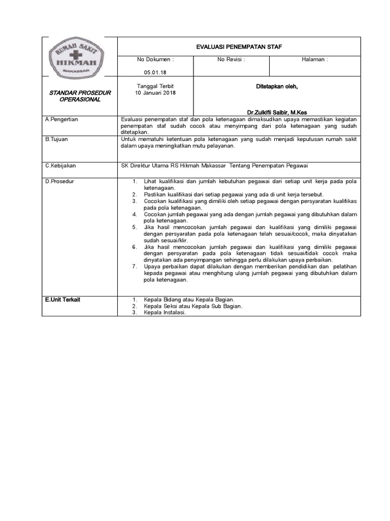 Spo Evaluasi Penempatan Staf Dan Pola Ketenagaan | PDF