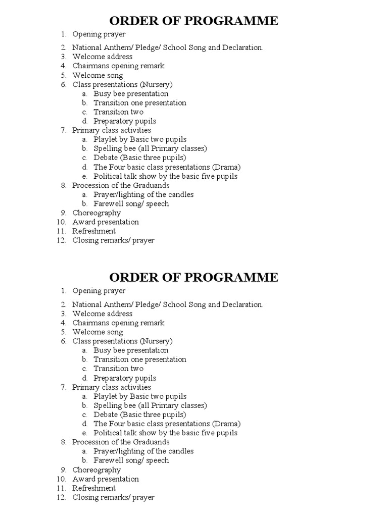 Order of Programme | PDF