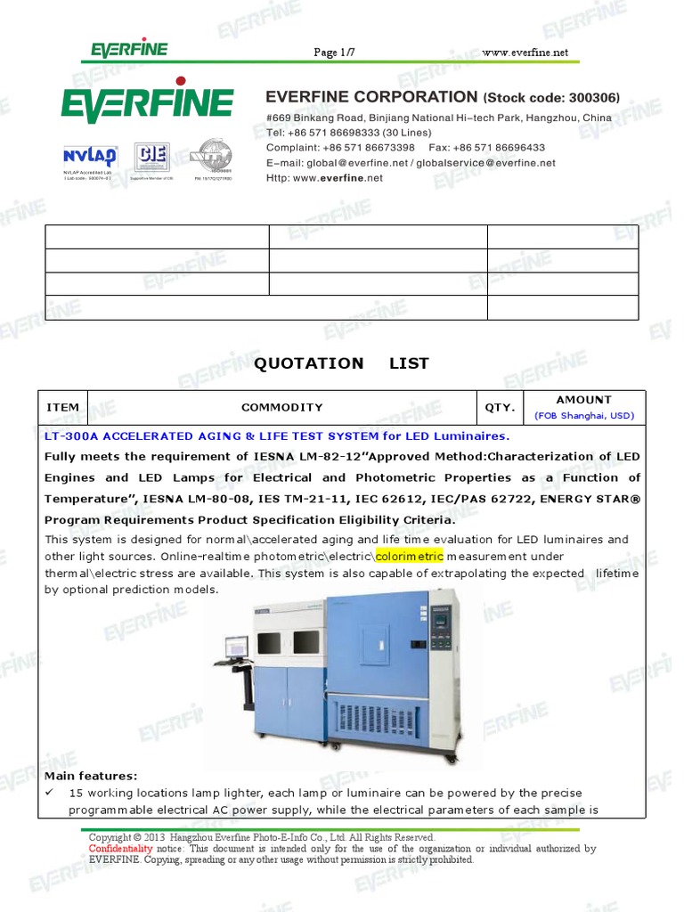 LT-300A ACCELERATED AGING & LIFE TEST SYSTEM For LED Luminaires. | PDF ...