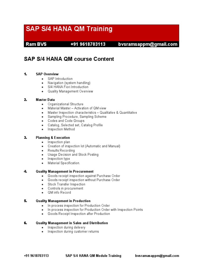 SAP S4 HANA QM Module Training | PDF | Quality Management | Systems ...