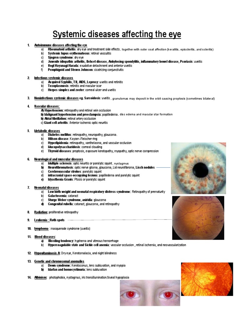 Systemic Diseases Affecting The Eye | PDF | Vision | Human Eye