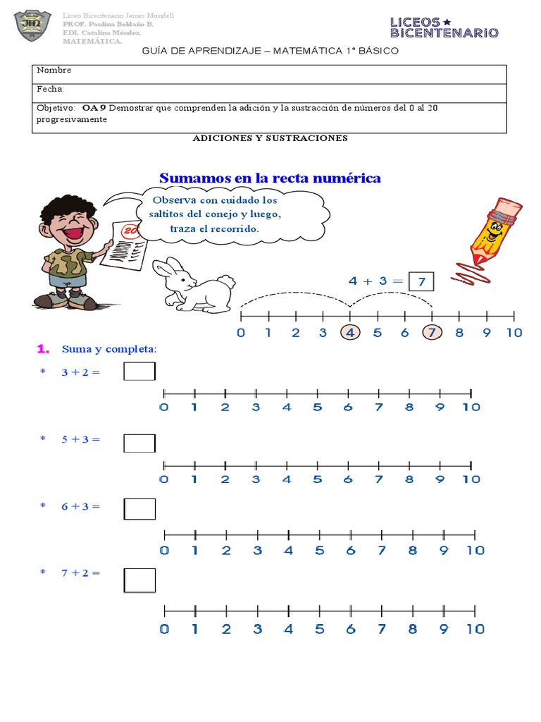 Sumas y Restas en La Recta Numérica para Primer Grado de Primaria | PDF ...