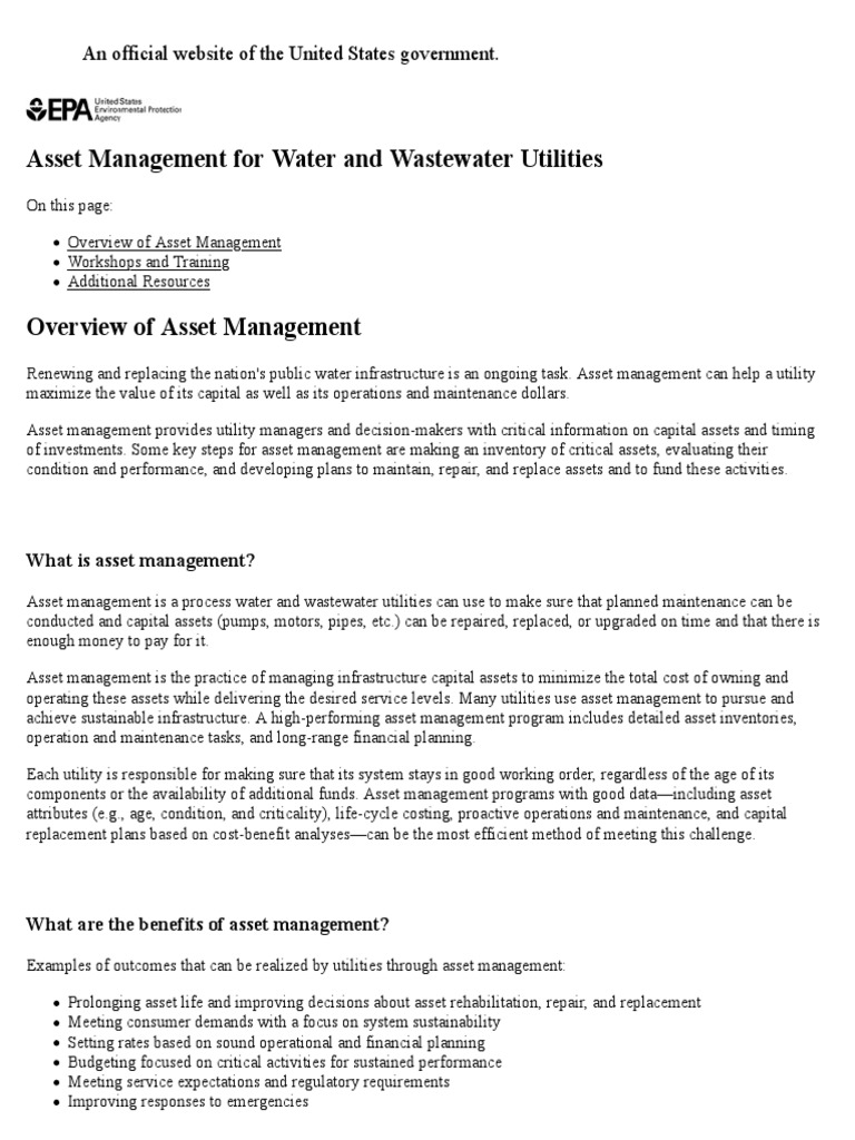 EPA Asset Management For Water and Wastewater Utilities | PDF | Asset ...