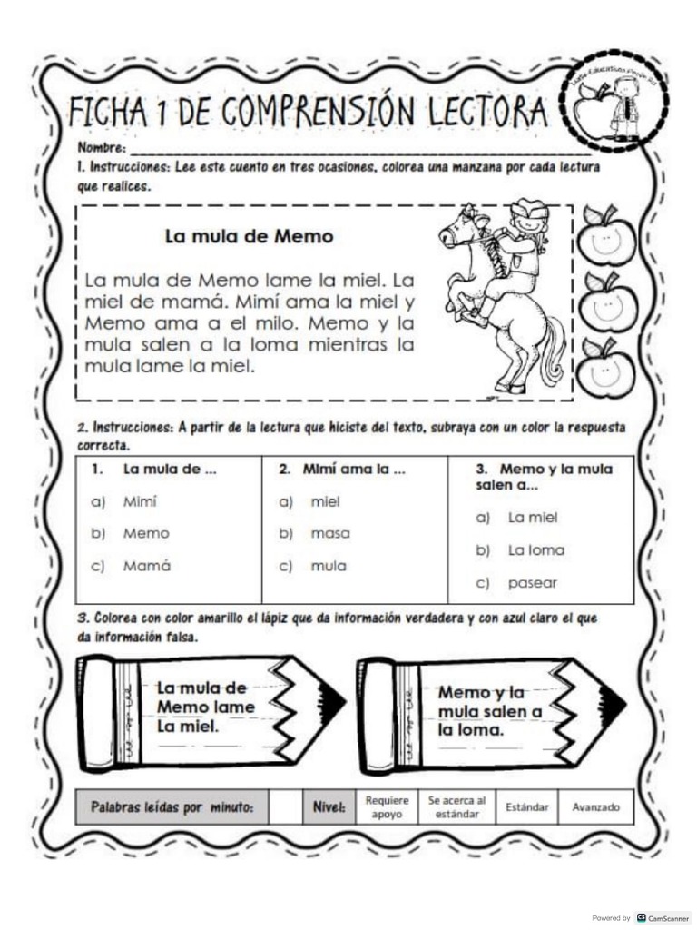 Fichas de Comprensión Lectora Elprofe20 | PDF
