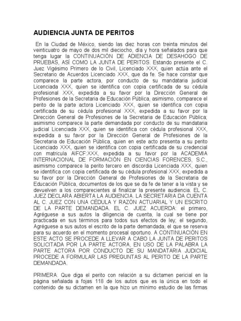 Audiencia Junta de Peritos | PDF | Testigo experto | Experto