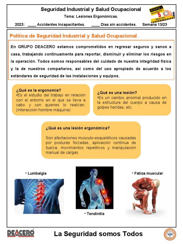 13 Plática de Seguridad - Lesiones Ergonómicas | PDF | Factores humanos ...