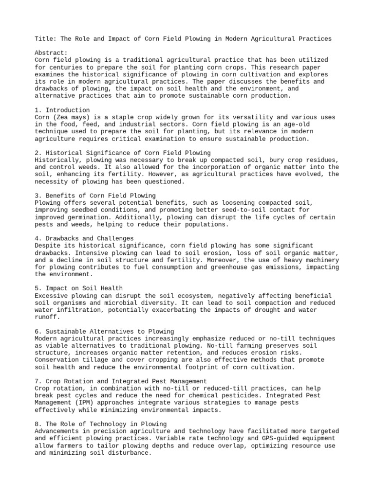 The Role and Impact of Corn Field Plowing in Modern Agricultural ...