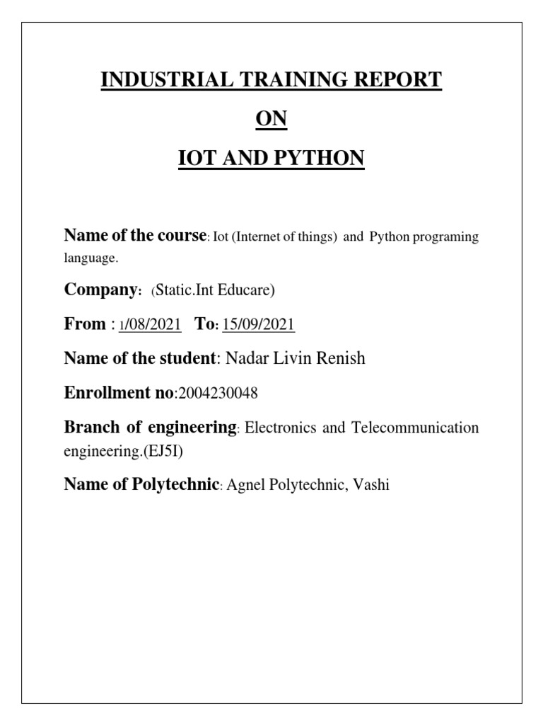 Industrial Training Report Iot Pdf Arduino Object Oriented Programming 