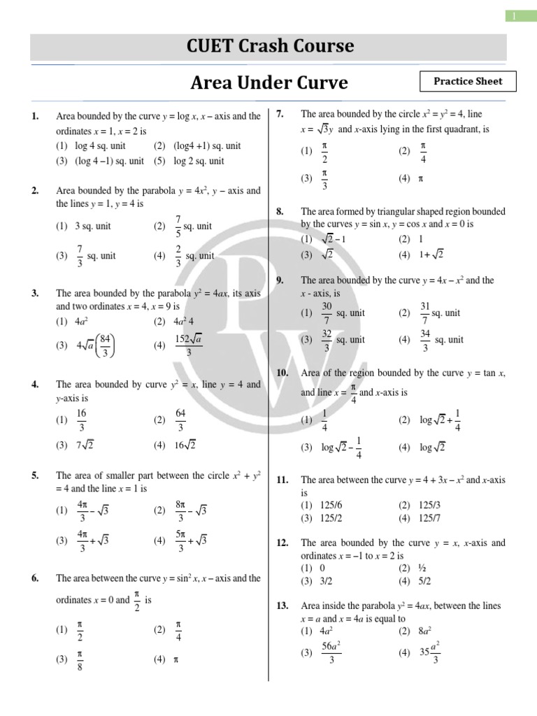Area Under Curve - Practice Sheet & Solution | PDF | Elementary ...