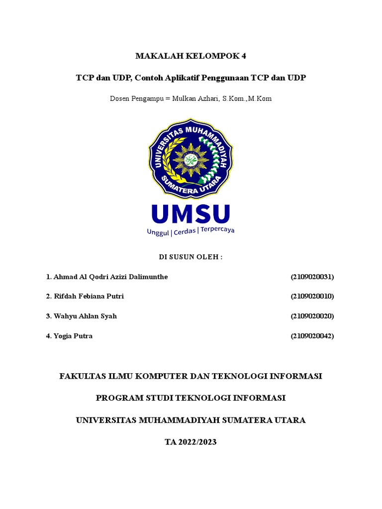 TCP Dan UDP, Contoh Aplikatif Penggunaan TCP Dan UDP (Kelompok 4) | PDF