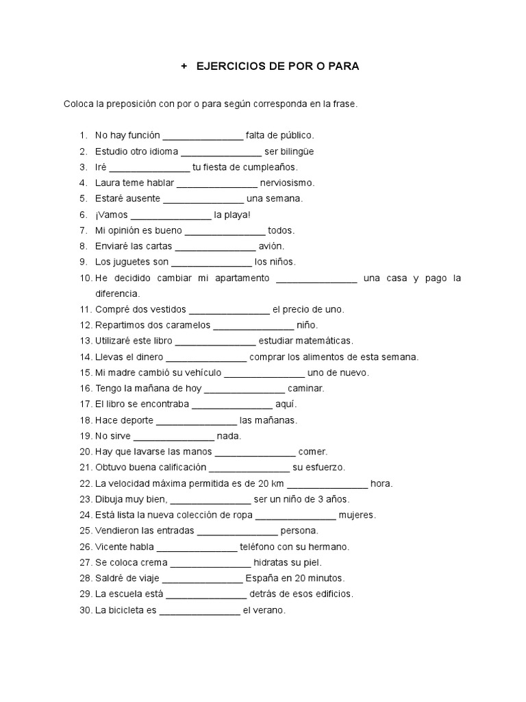 Ejercicios de Por o para | PDF