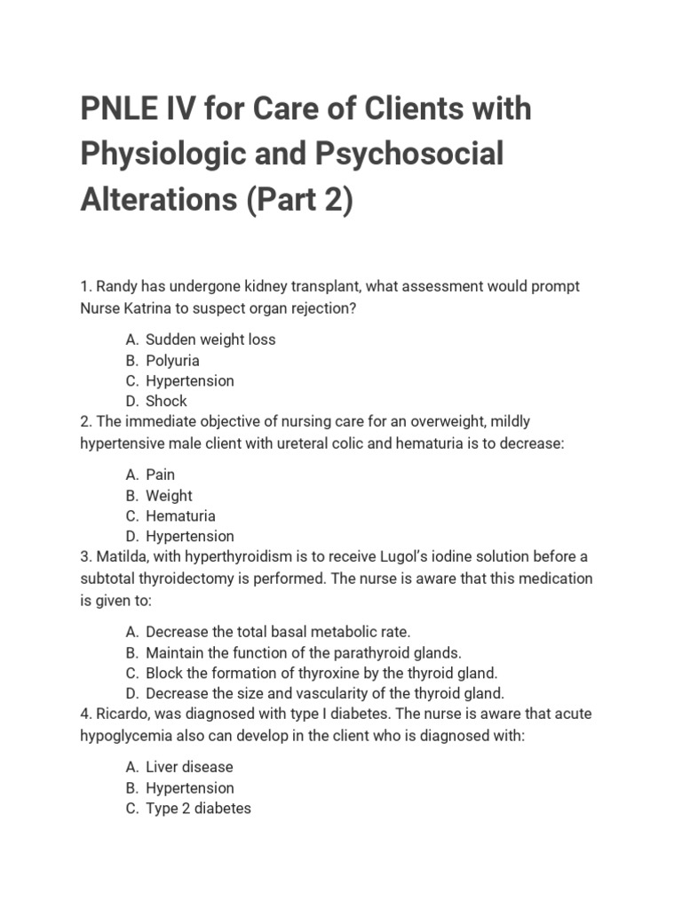 Nursing Care for Physiologic Alterations | PDF | Thyroid Stimulating ...