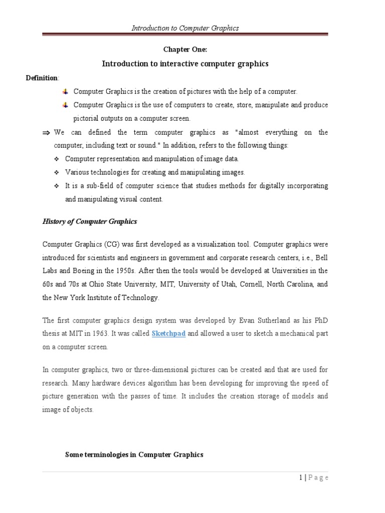 Introduction To Interactive Computer Graphics: Chapter One: Definition | PDF | Display ...