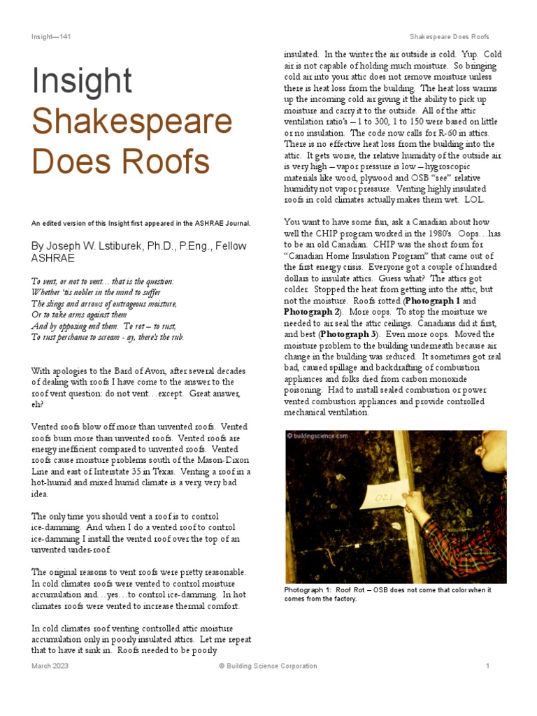 ROOFING - Shakespeare Does Roofs - Joseph W. Lstiburek | PDF | Roof | Duct (Flow)