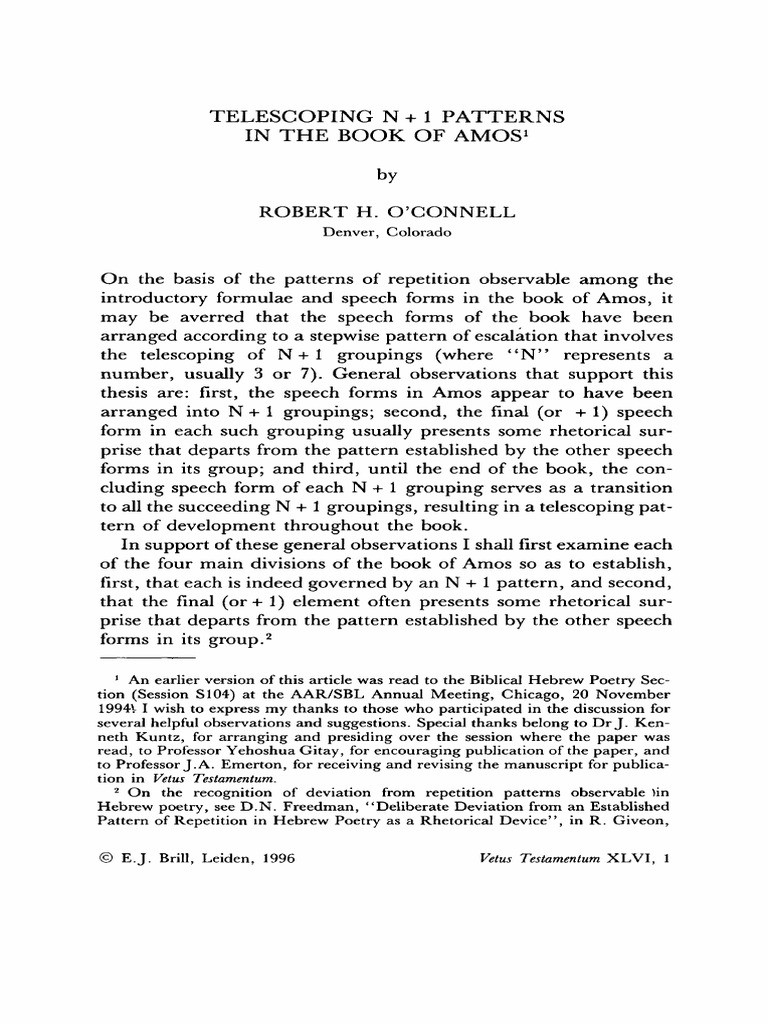 O'CONNELL, R. H. Telescoping N + 1 Patterns in The Book of Amos | PDF
