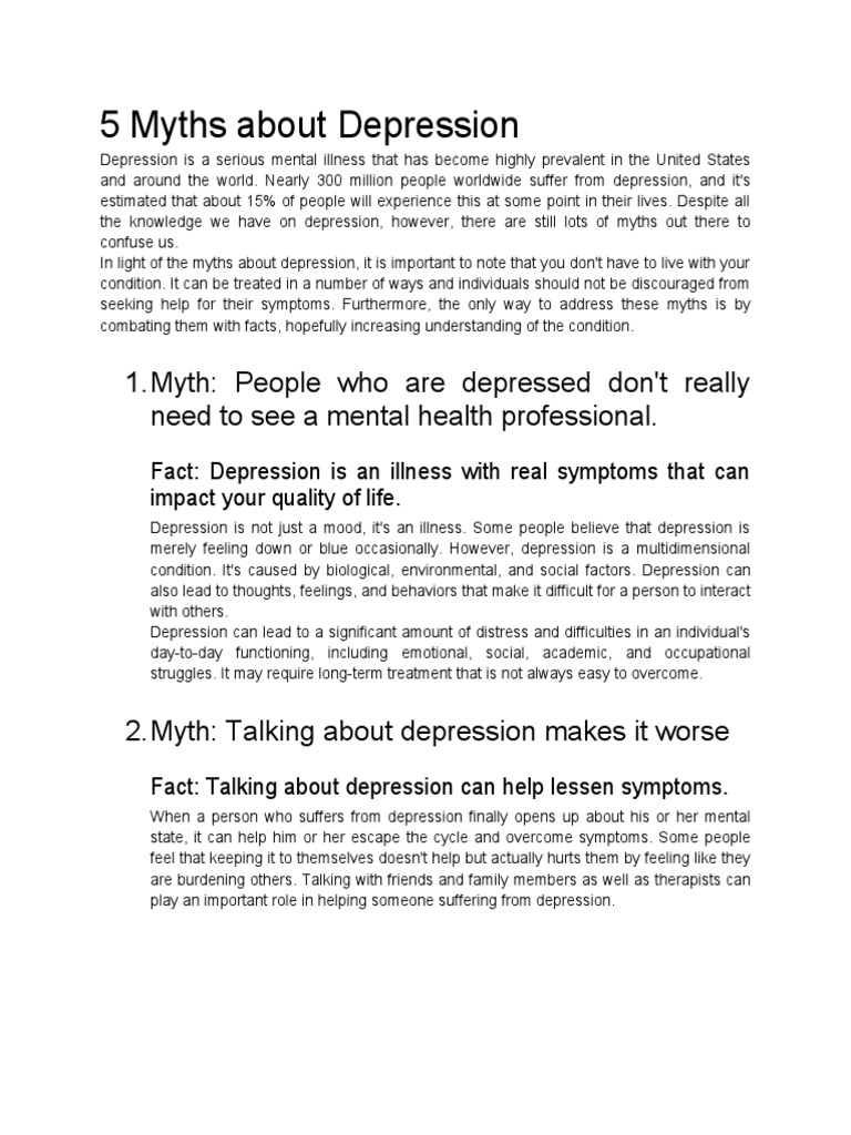 5 Myths About Depression | PDF | Major Depressive Disorder | Mental ...