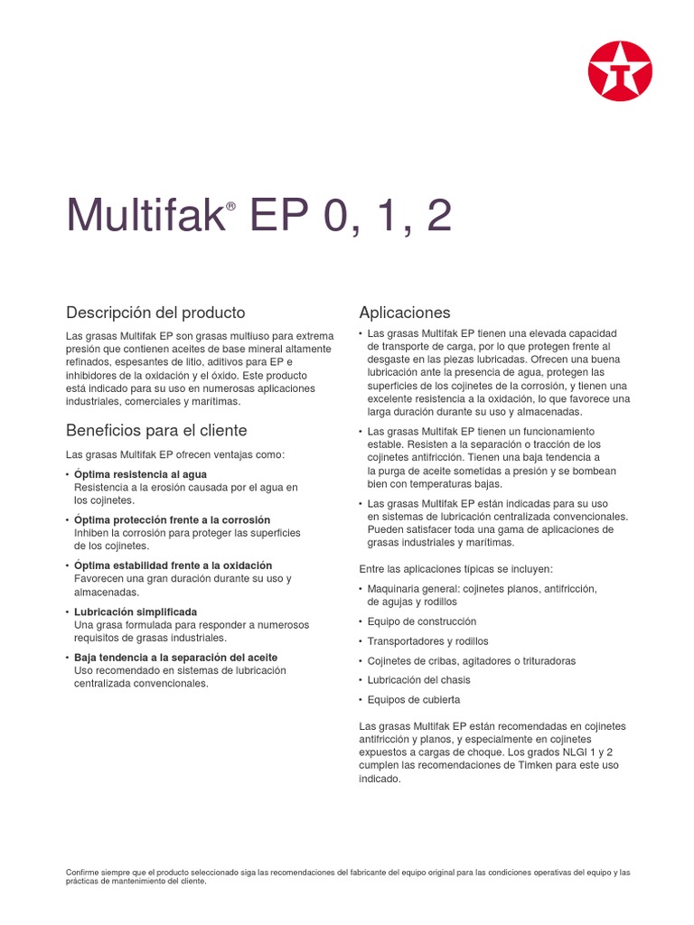 Chevron Multifak EP-2 - Ficha Tecnica | PDF | Rodamiento (Mecánico ...