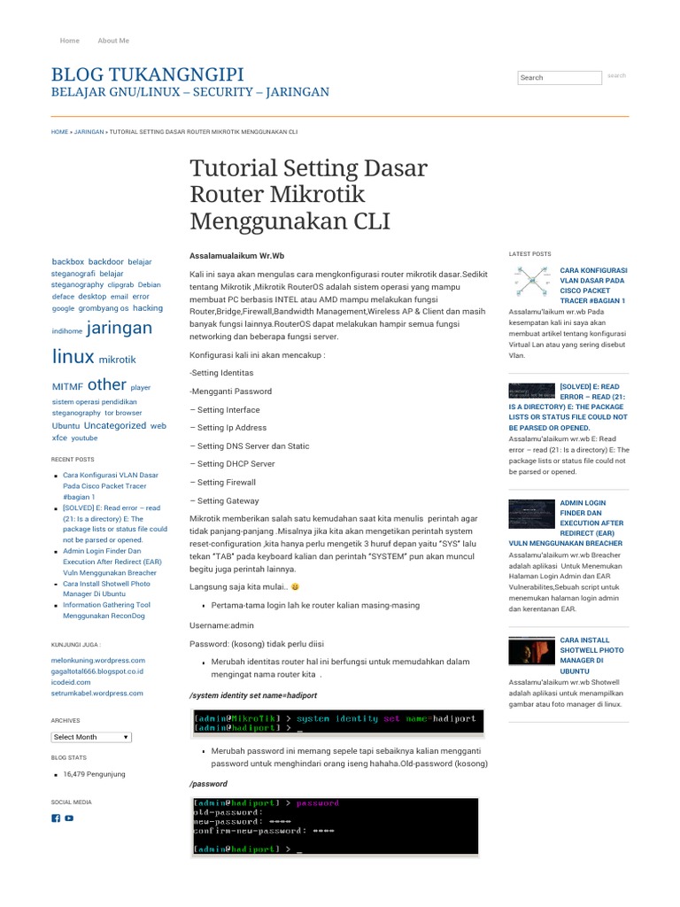 Tutorial Setting Dasar Router Mikrotik M | PDF