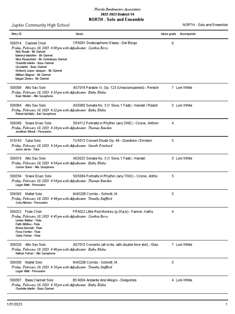 SE Schedule | PDF | Saxophone | Tenor Saxophone