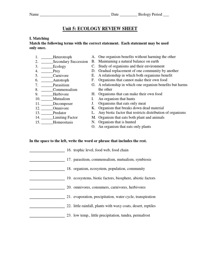 Kami Export - Unit 5 Ecology Review Sheet FINAL | PDF | Food Web ...