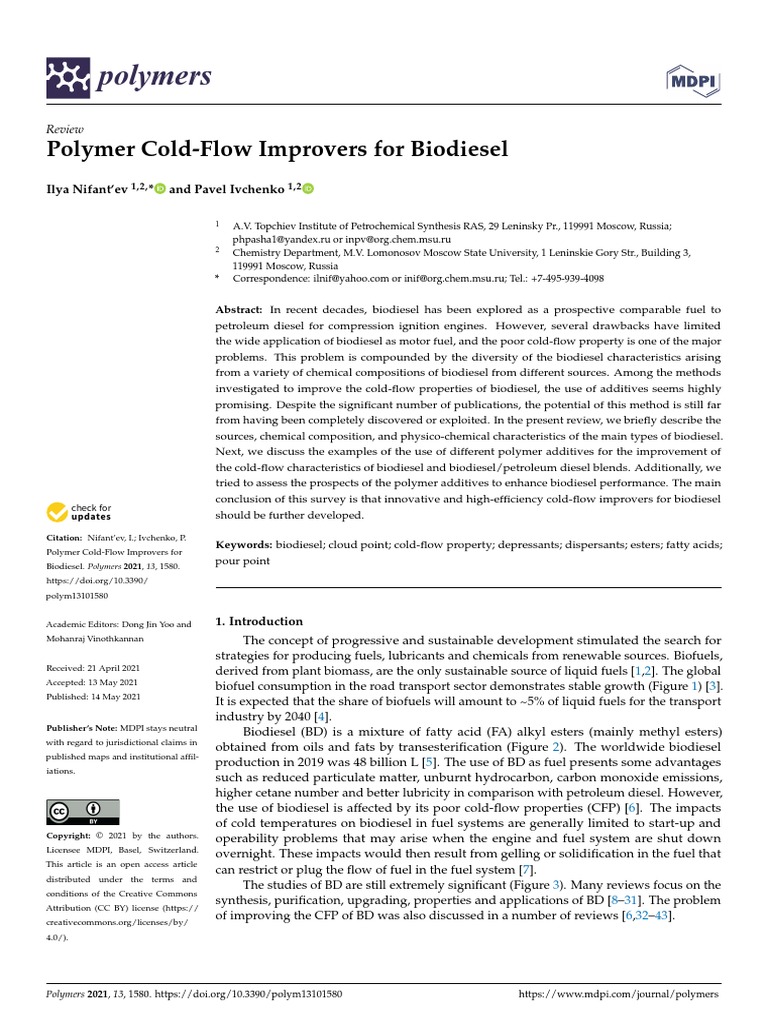 Polymer Cold-Flow Improvers For Biodiesel | PDF | Biofuel | Biodiesel