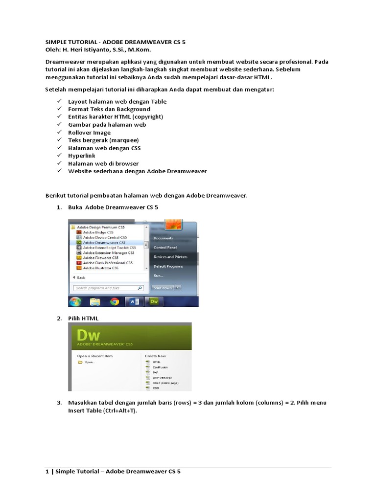 Adoc - Pub - Simple Tutorial Adobe Dreamweaver Cs 5 Oleh H Heri | PDF