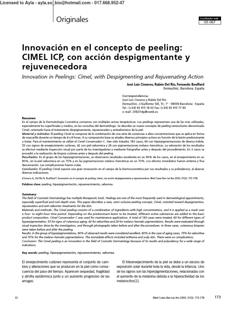 Peeling de Cimel | PDF | Piel | Dermatología