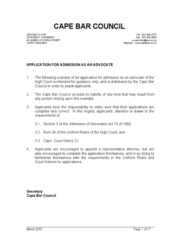 057 Admission Example | PDF | Affidavit | Advocate