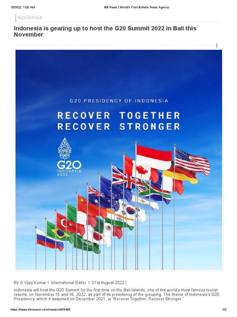 Indonesia Is Gearing Up To Host The G20 Summit 2022 in Bali by S Vijay Kumar | PDF | Indonesia ...