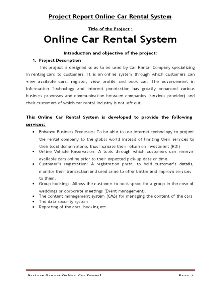 Online Car Rental System Project Report | PDF | Databases | Model–View–Controller