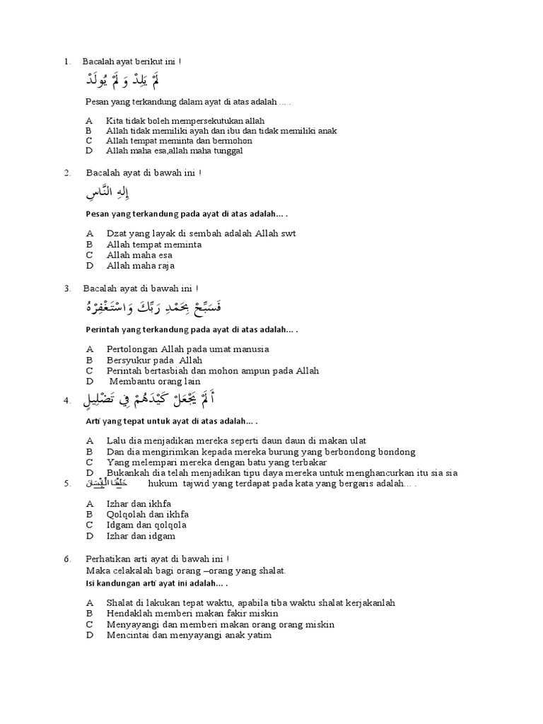 Soal Us KLS 6 Pai | PDF