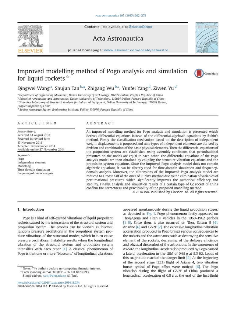 Improved modelling method of Pogo analysis and simulation for liquid ...