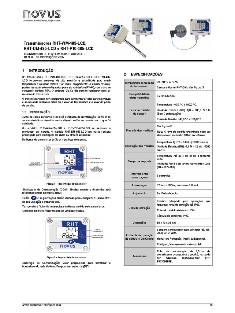 Manual Transmissor RHT WM DM p10 485 LCD v20x PT | PDF | Umidade