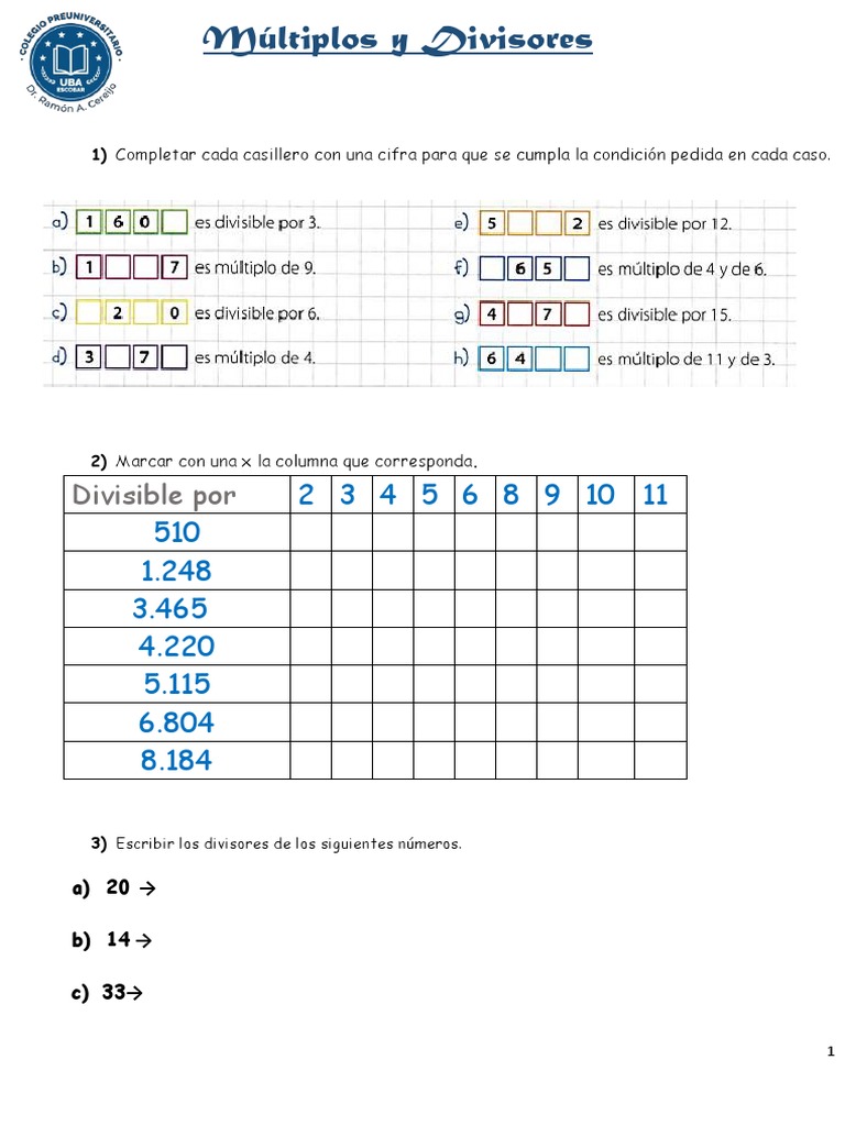 Múltiplos y Divisores: Ejercicios y Teoría | PDF | Teoría de los ...