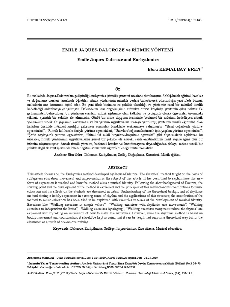 Emile Jaques-Dalcroze Eurhythmics | PDF